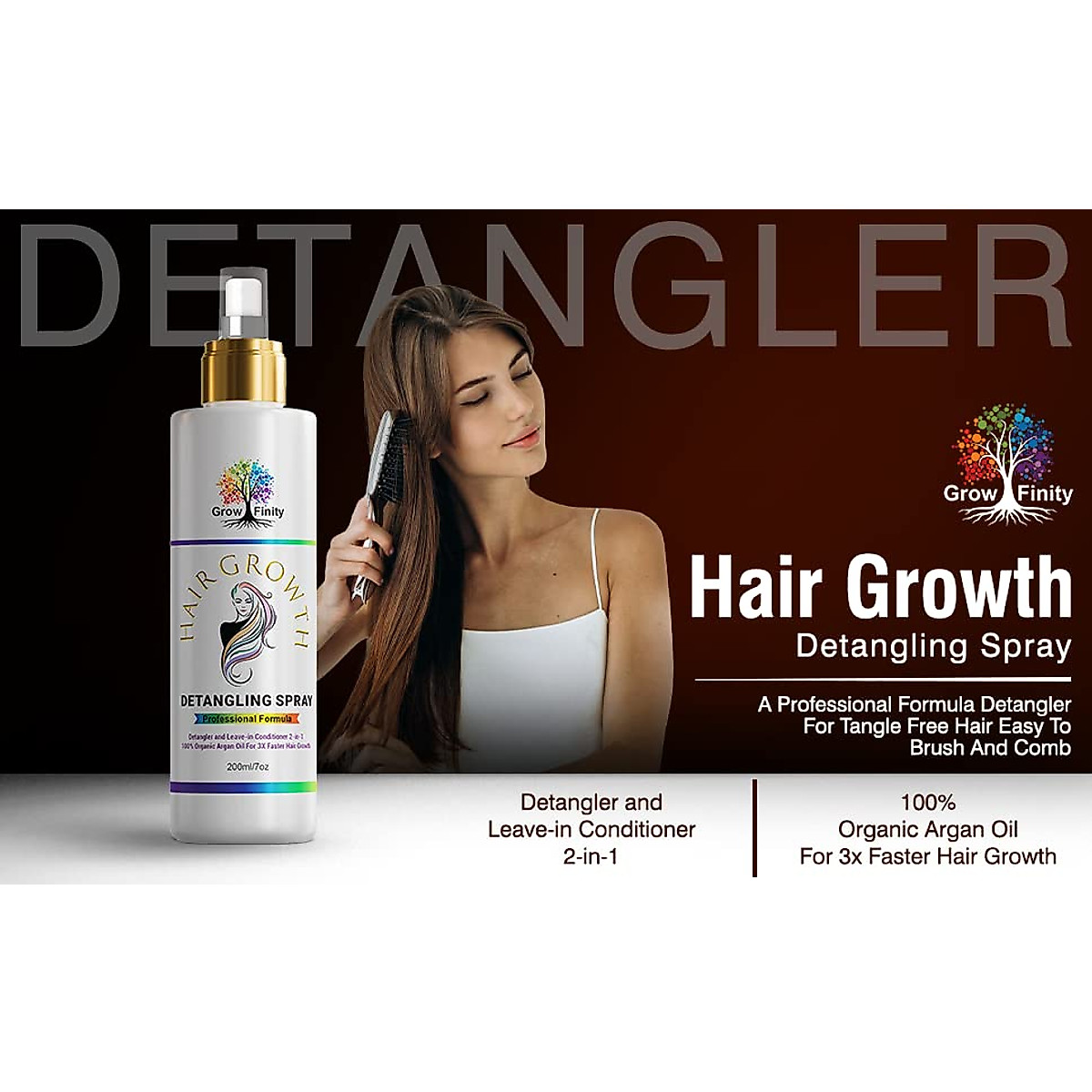 GrowFinity Biotin and Argan Oil Hair Spray | Detangling Leave-in Conditioner for Faster Growth and Regrowth | Hair Loss Treatment