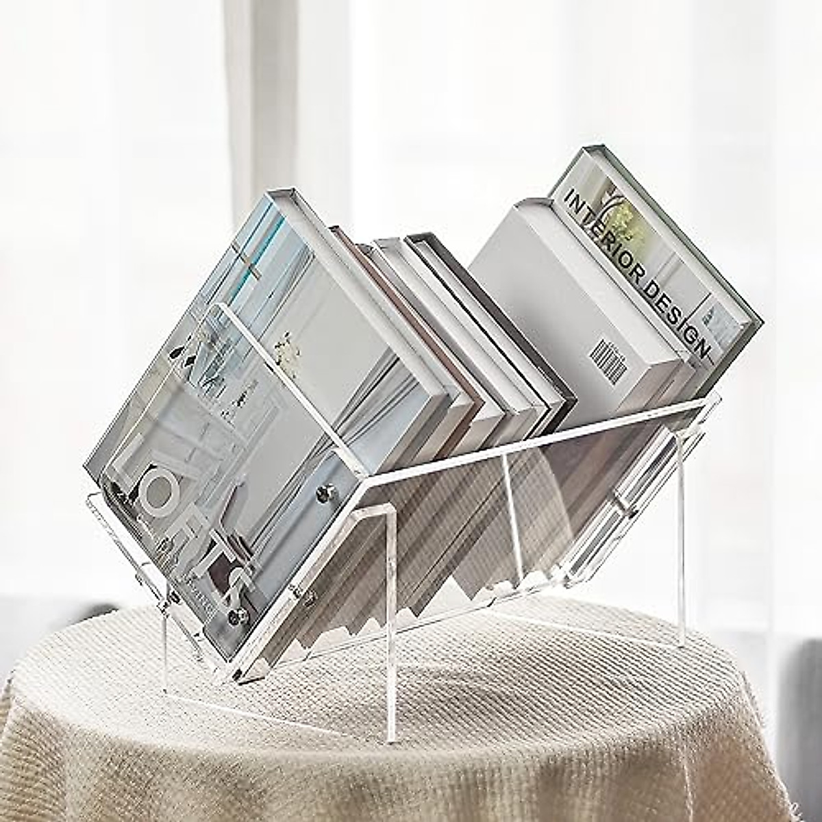 Aizesuro Acrylic Tabletop Bookcase, Bookshelves with Free Move Book Support Rod, Cd/Magazine Storage Desktop Organizer Rack for Home Office, Living Room, Bedroom