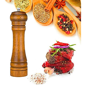 Solid wood oak grinder restaurant pepper manual grinding powder pepper ceramic adjustable coarse grinder (8inches) (8.66x2.16)