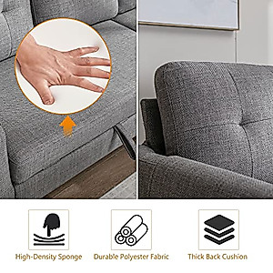 GNIXUU Pull Out Couch, Small Sectional Sleeper Sofa Bed with Storage Chaise, Convertible 3 Seater L Shaped Couch for Living Room, Grey