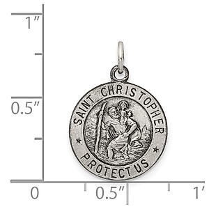 Solid 925 Sterling Silver Catholic Patron Saint Christopher Pendant Charm Medal - 20mm x 15mm