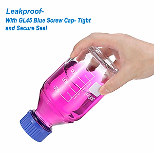 PATIKIL 10 Pack Reagent Media Storage Bottles, 100ml Borosilicate Glass Graduated Round Bottles with GL32 Blue Screw Cap for Lab Water Reagent Liquids, Clear