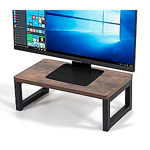 JOIN IRON Dark Brown Wood Computer Monitor Stand with Storage.Laptop Computer Shelf.Ergonomic Monitor Riser Desk Organizer.Office Supplies,Printer,iMac,Pc,Fax Machine Shelving Rack
