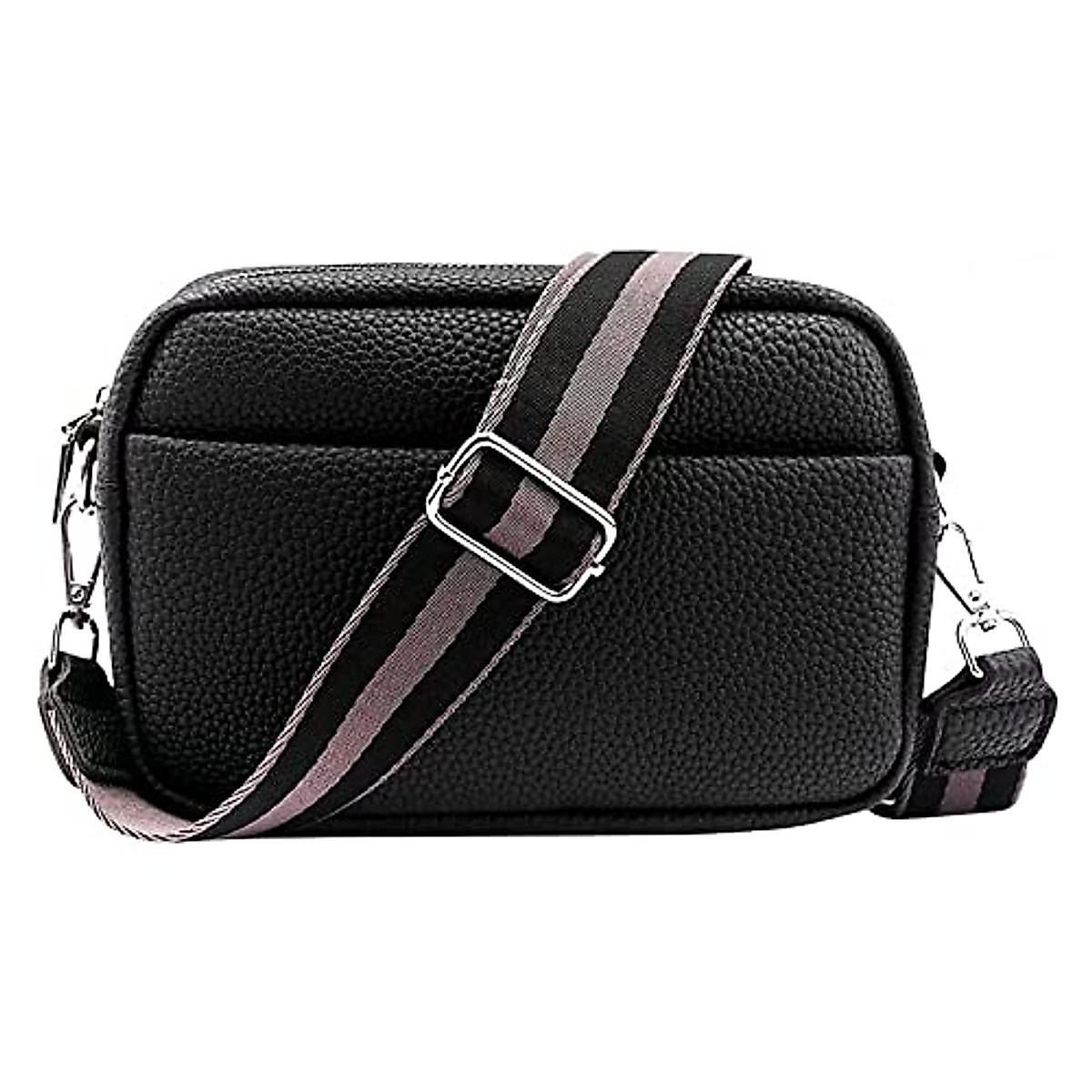 Lushandy Leather Crossbody Bags for Women Crossbody Camera Bag Purse Thick Strap Trendy Small Shoulder Bag with Guitar Strap