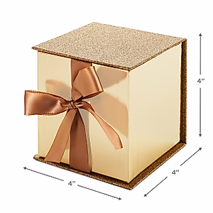 Hallmark Signature 4" Small Gift Box with Paper Fill (Gold Glitter) for Weddings, Engagements, Graduations, Holidays, Christmas, Valentines Day and More