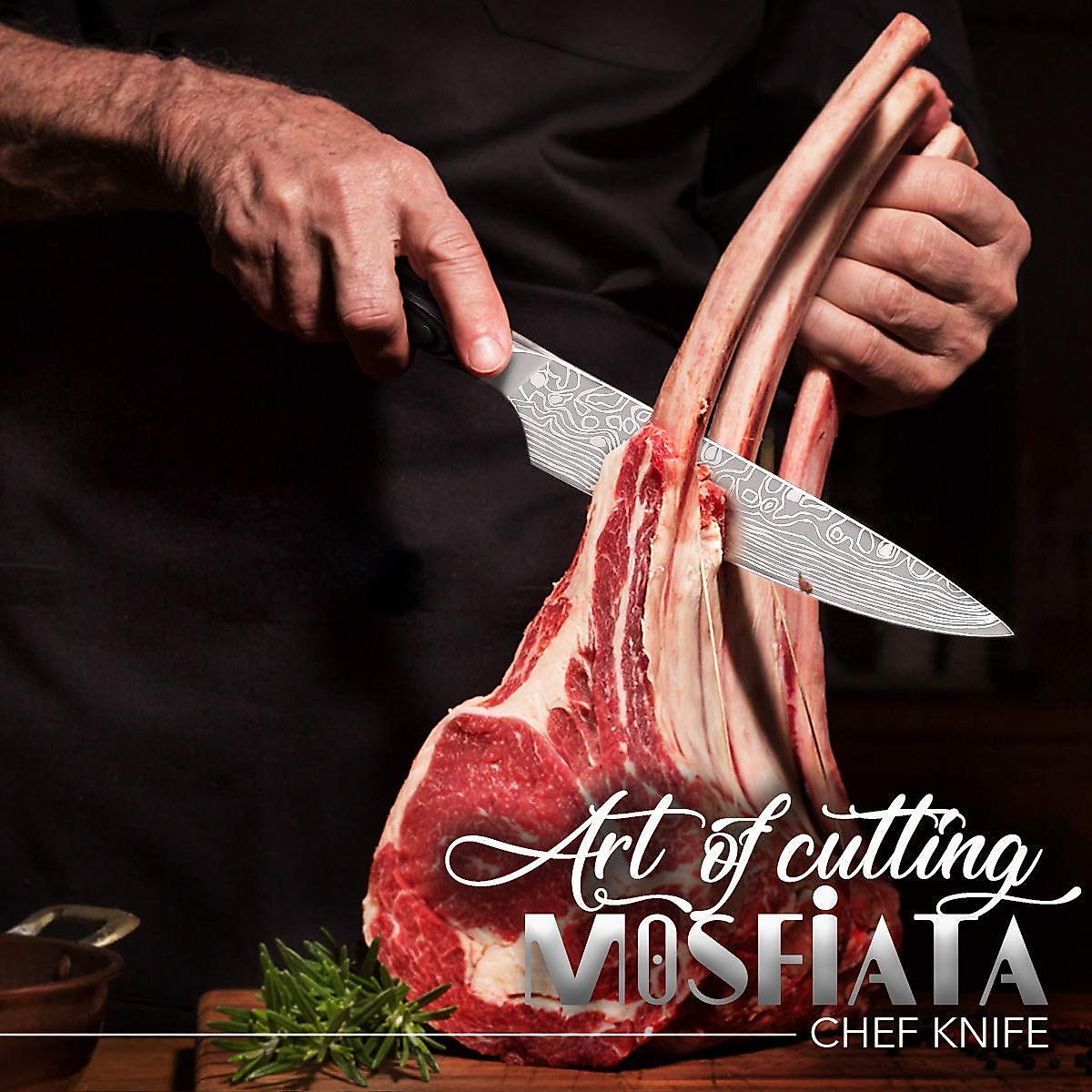 MOSFiATA 8 inch Chef's Knife & 8 inch Tatanium Plated Chef's Knife & 7 inch Santoku Knife