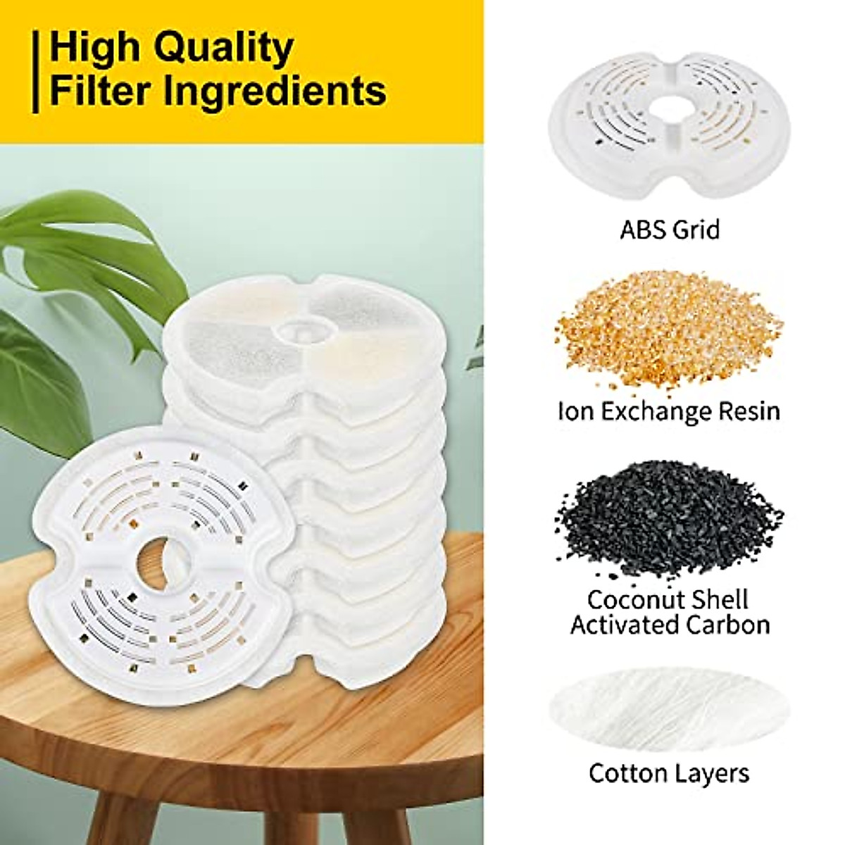 MyfatBOSS Cat Water Fountain Filter, 8 Pack Pet Fountain Filter Replacement for 84oz/2.5L Stainless Steel Cat Water Fountain 2L Colorful LED Pet Cat Dog Water Dispenser