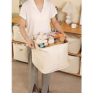 YONBEN Decorative Basket Rectangular Fabric Storage Bin Organizer Basket with Handles for Clothes Storage (13.7 x 13.7 x 6.2, Beige)