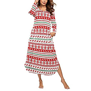 Ekouaer Women's Nightgown V-Neck Loungewear Long Sleeve Sleepwear Full Length Nightgown for Women S-4XL