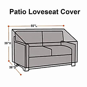 Patio Loveseat Cover - 420D Outdoor Sofa Cover Patio Couch Cover with Drawstring Hem + 4 Click-Close Straps, Waterproof Outdoor Loveseat Cover Outdoor Patio Furniture Covers (55" L x 38" D x 35" H)