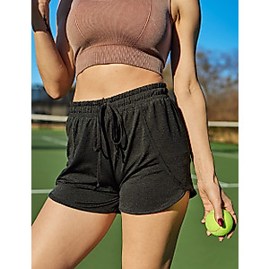 BLEVONH Cycling Shorts Women,Wide Waistband Breathable Sports Short Ladies Dries Quickly Relaxed Fit Fitness Workout Hiking Active Wear Clothes Great with Athletic T-Shirt Black Grey 2XL