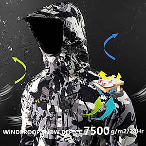 AFILOK Boy's Ski Jacket Waterproof Breathable Kids Fleece Lined Windproof Hooded Snowboard Coats(white camouflage 6-7)