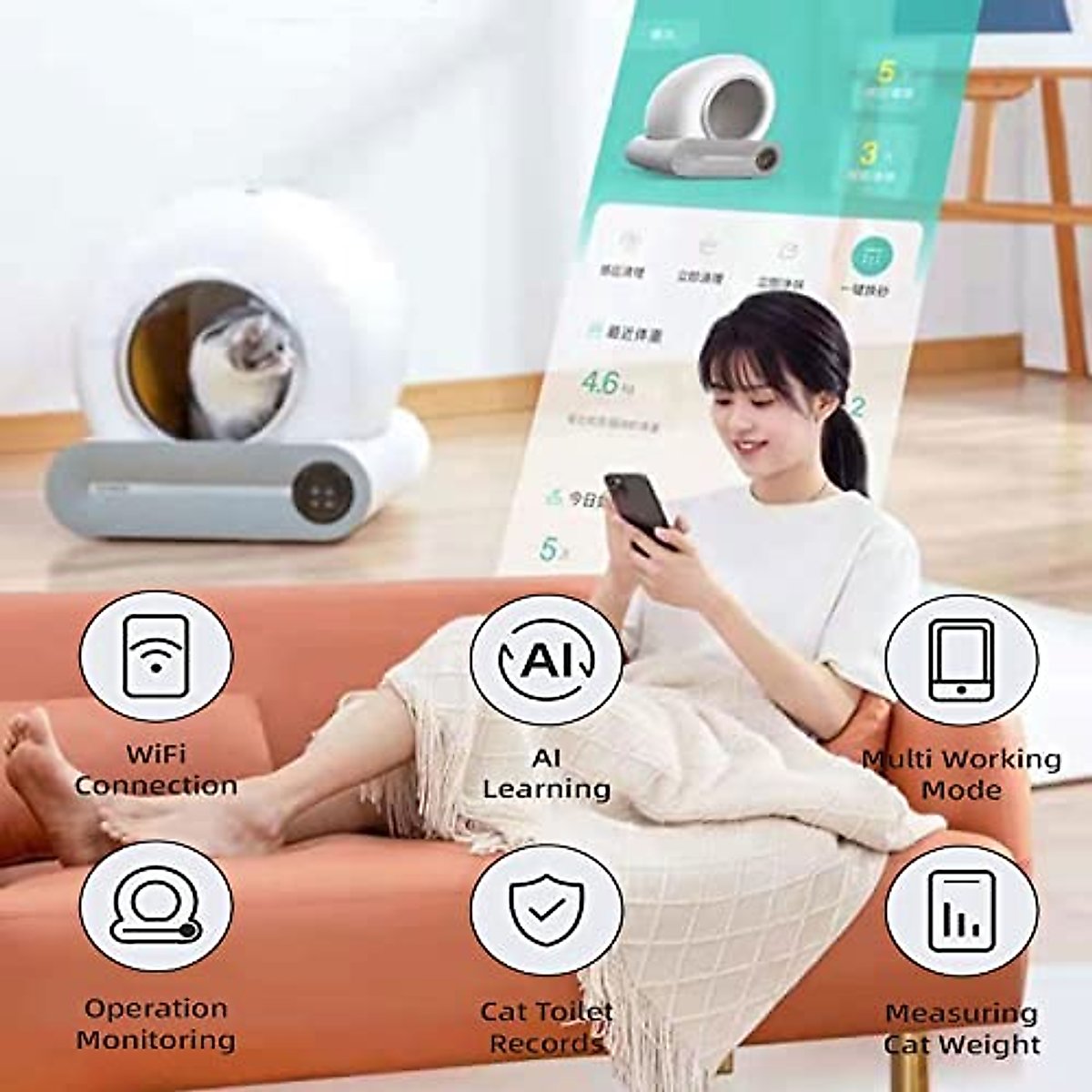 Cat Litter Box Self Cleaning, Automatic Cat Litter Cleaning Robot - Large 65L Space & Odor Removal - APP Control- for Multiple Cats