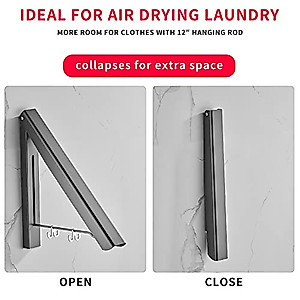 Dr.DJ Wall Mounted Clothes Hanger, Clothes Drying Rack Folding Indoor, Retractable Clothes Drying Rack Clothing for Laundry Room Organization, Aluminum (1 Rack, Graphite)