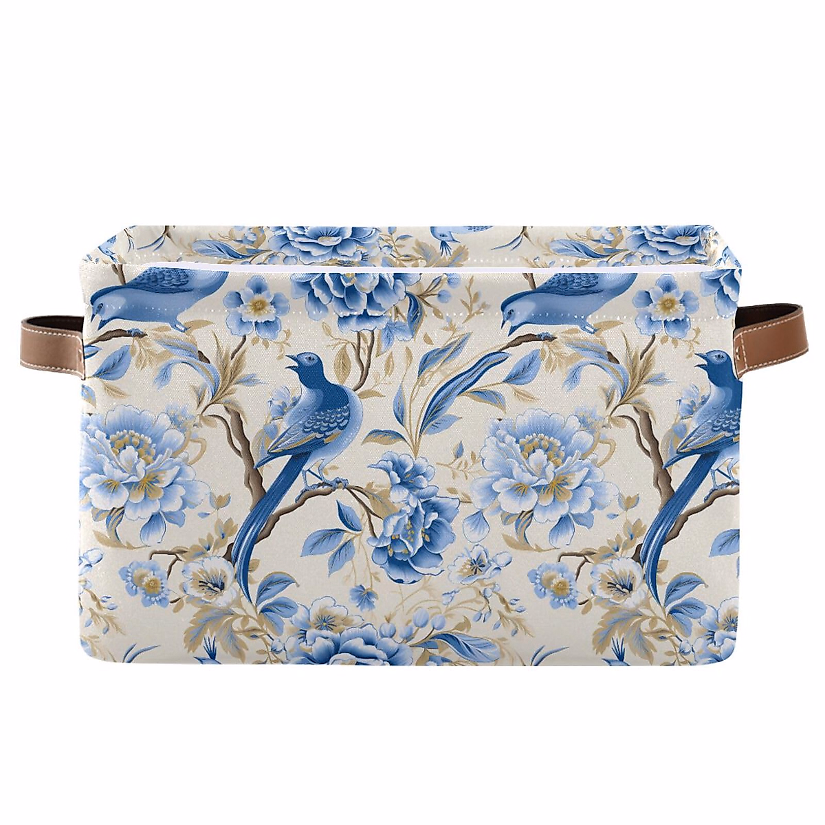 ALAZA Peacock Blue Flower Floral Foldable Storage Box Storage Basket Organizer Bins with Handles for Shelf Closet Living Room Bedroom Home Office 1 Pack