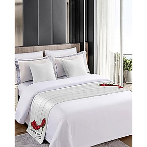 SSEVITEY Bed Runner Scarf Women's Day Red Rose High Heels Rustic Wooden Board Bedding Scarves for Queen Size Foot of Beds,Spring Floral Bed Decorative Scarf for Bedroom Hotel and Wedding Room