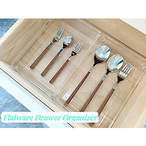 NEETBU 3 Pack Drawer Organizer Clear Plastic Storage Tray For Flatware &Utensil Cosmetics,Makeup Tools, Jewelries,Office Supplies (9”X6”X2”)