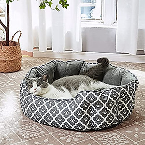 LUCKITTY 25 Inch Large Cat Bed,Soft Velvet & Waterproof Oxford Two-Sided Cushion, Easy Washable,Oval Geometric Pet Beds for Indoor Big Cats or Small Dogs, Grey Footprints Pattern