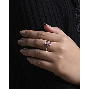 Silver Eternity 925 Sterling Silver Pink Stone Rhodochrosite Ring for Women Natural Gemstone Rhodochrosite 925 Sterling Silver Ring Jewelry for Women (Pink, Ring Size 10)