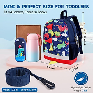 HWJIANFENG Kid Backpack Dinosaur Backpack Toddler Boy School Bag with Safety Rope Kindergarten Daycare Book Bag