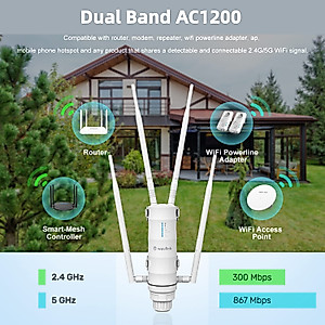 WAVLINK Outdoor WiFi Extender AC1200, Weatherproof Outdoor Access Point with PoE | Dual Band 2.4 & 5GHz | Detachable Antennas | Up to 64-96 Connections for Business Home