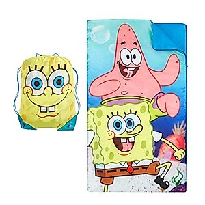 Nickelodeon Spongebob Squarepants Sling Bag and Cozy Lightweight Sleeping Bag, 46” L x 26” W, Ages 3+