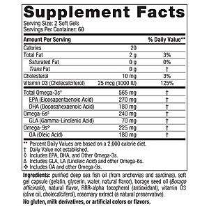 Nordic Naturals Complete Omega-D3, Lemon Flavor - 120 Soft Gels - 565 mg Omega-3 + 70 mg GLA + 1000 IU Vitamin D3 - EPA & DHA - Healthy Skin & Joints, Cognition, Positive Mood - Non-GMO - 60 Servings