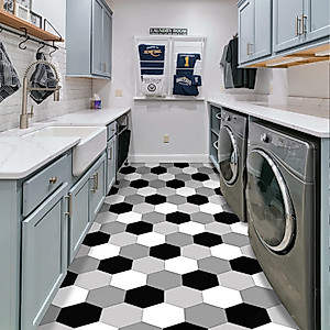 Vinyl Flooring Hexagon Tiles, Peel and Stick Floor Tile, 0.027 Inch Thick, Waterproof Self-Adhesive Floor Tile DIY for Bathroom Kitchen, Four Color (Covered 7.4 Sq.Ft /20 Pcs)