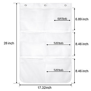 F-color Shower Organizer for Cruise Ship Essentials - with 3 Adhesive Hooks and 3 Metal Loop Hangers, Quick Dry Mesh Shower Caddy Hanging, 7 Pockets Bathroom Bag Tote for Shampoo, Soap, White