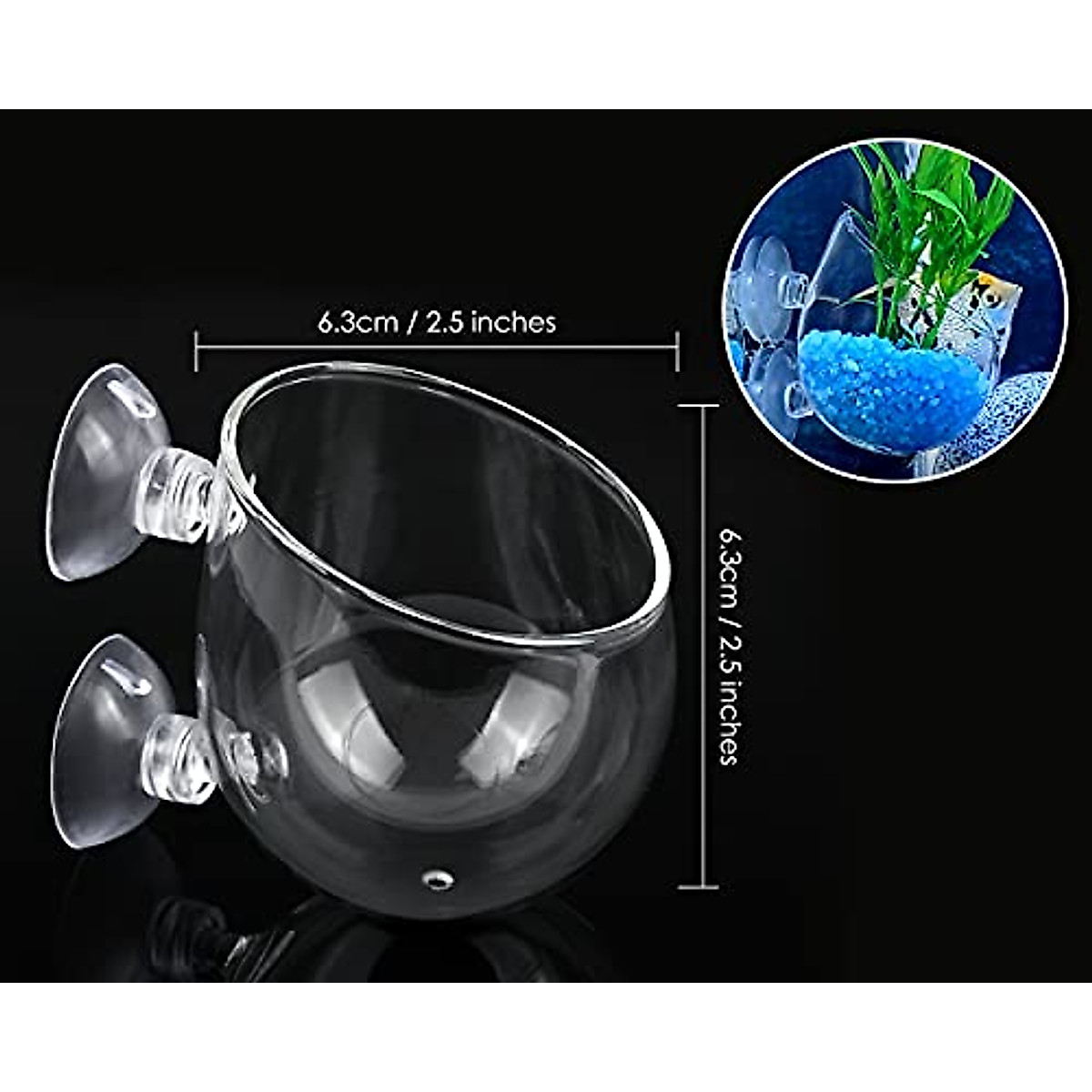 DS. DISTINCTIVE STYLE Aquatic Plant Cups 2 Pieces Crystal Glass Plant Pot with 2 Suction Cups for Aquarium Decoration