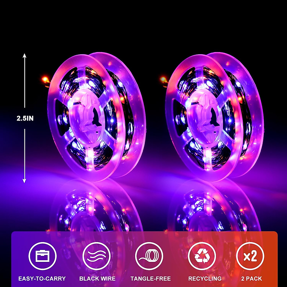 JMEXSUSS 66ft 200 LED Orange Purple Halloween Lights,2 Pack Solar Halloween String Lights, Outdoor Waterproof, 8 Modes Solar Fairy Lights for Garden Party Decorations