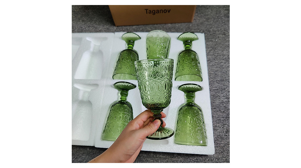Taganov Green Drinking Glasses - Set of 6 Vintage Goblets