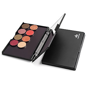 Makeup Magnetic Palette with Mirror and 20Pcs Metal Stickers Empty Storage Palette for Eyeshadow Powder Highlighter, Black