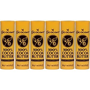 Cococare 100% Cocoa Butter Stick - All-Natural Cocoa Butter Emollient for Ultimate Skin Hydration & Protection - The Yellow Stick - (6 Pack)