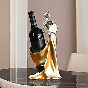 Artpaul Wine Bottle Holder Beauty Lady Statue Wine Bottle Stand Lady Wine Rack Decoration Wine Cork Holder Decor Wine Decor for Kitchen Bar (Golden)