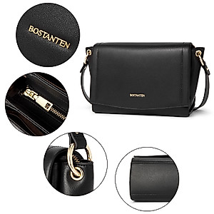 BOSTANTEN Womens Leather Crossbody Bags Designer Handbag Medium Trendy Shoulder Bag Purse Black