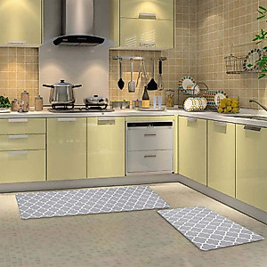 HEBE Anti Fatigue Kitchen Floor Mats Set of 2 Thick Cushioned Kitchen Rugs Mats Set Waterproof Non Slip Comfort Floor Rug Carpet for Kitchen Sink,Laundry 18"x30"+18"x48"