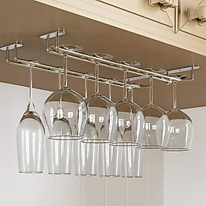 Greatstar Wine Glass Rack, Under Cabinet Wine Rack Glass Holder Stainless Steel Chrome Finish - Hanging Stemware Holder for Bar Kitchen (21inch)