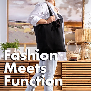 Carrywell (Not Made In China) Bulk Cotton Canvas Tote Bags, Lightweight Reusable Cloth Shopping Bag For Groceries, Promotions and Advertising, Blank Organic Cotton (1 Pack, Black)