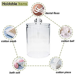 Qihomy 10-Ounce Qtip Holder Dispenser for Cotton Balls, Cotton Swabs, Cotton round pads, Clear Plastic Apothecary Jar Set for Bathroom Canister Storage Organization, Dresser Organizer (2 Pack)