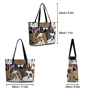 Womens Handbag English Bulldog Leather Tote Bag Top Handle Satchel Bags For Lady