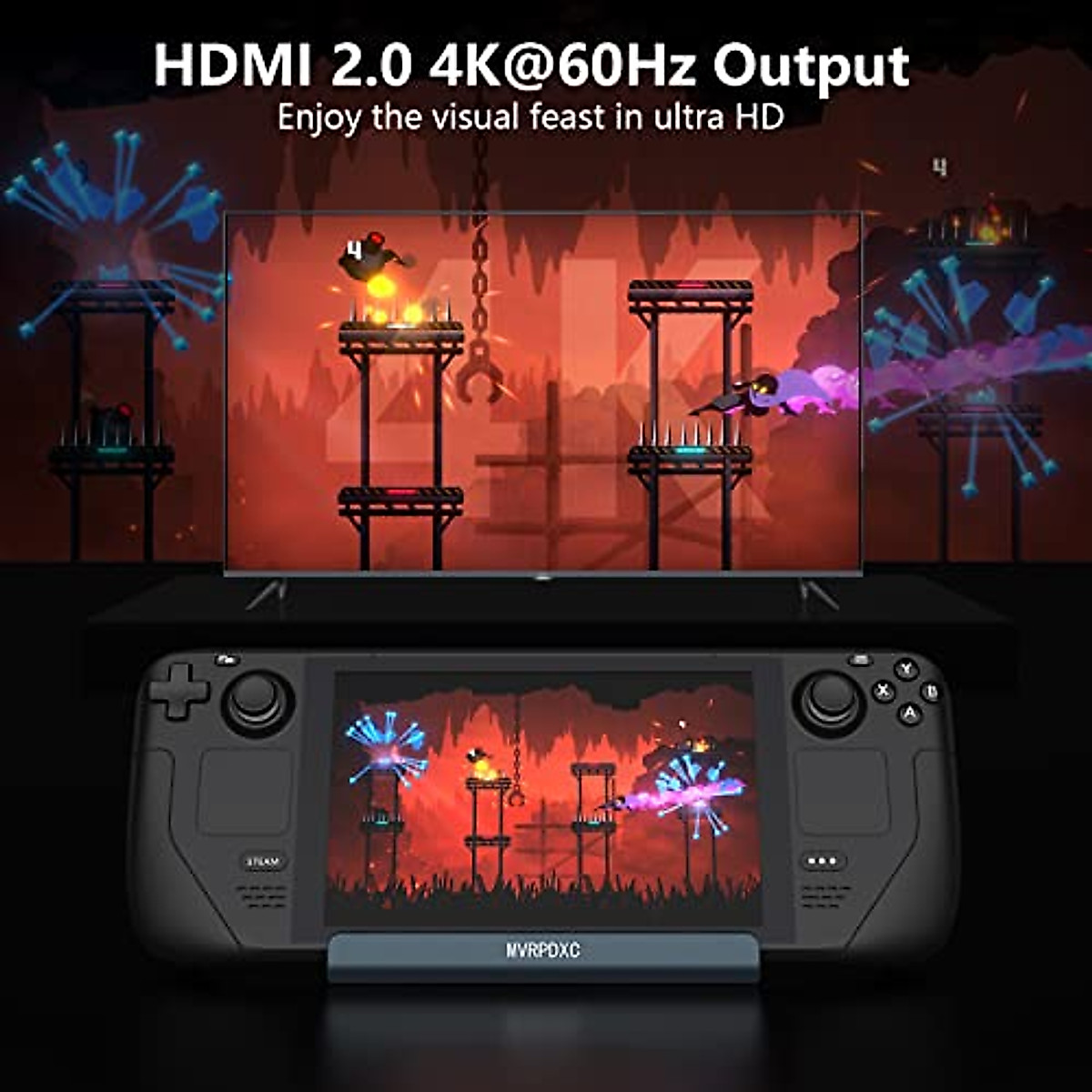 MVRPDXC Docking Station for Steam Deck & ROG Ally, 7-in-1 Steam Deck & Legion Go Dock with HDMI 2.0 4K@60Hz, Gigabit Ethernet, USB 2.0, 2 USB 3.1 Gen1, USB-C 3.1 Gen1and Full Speed Charging USB-C Port