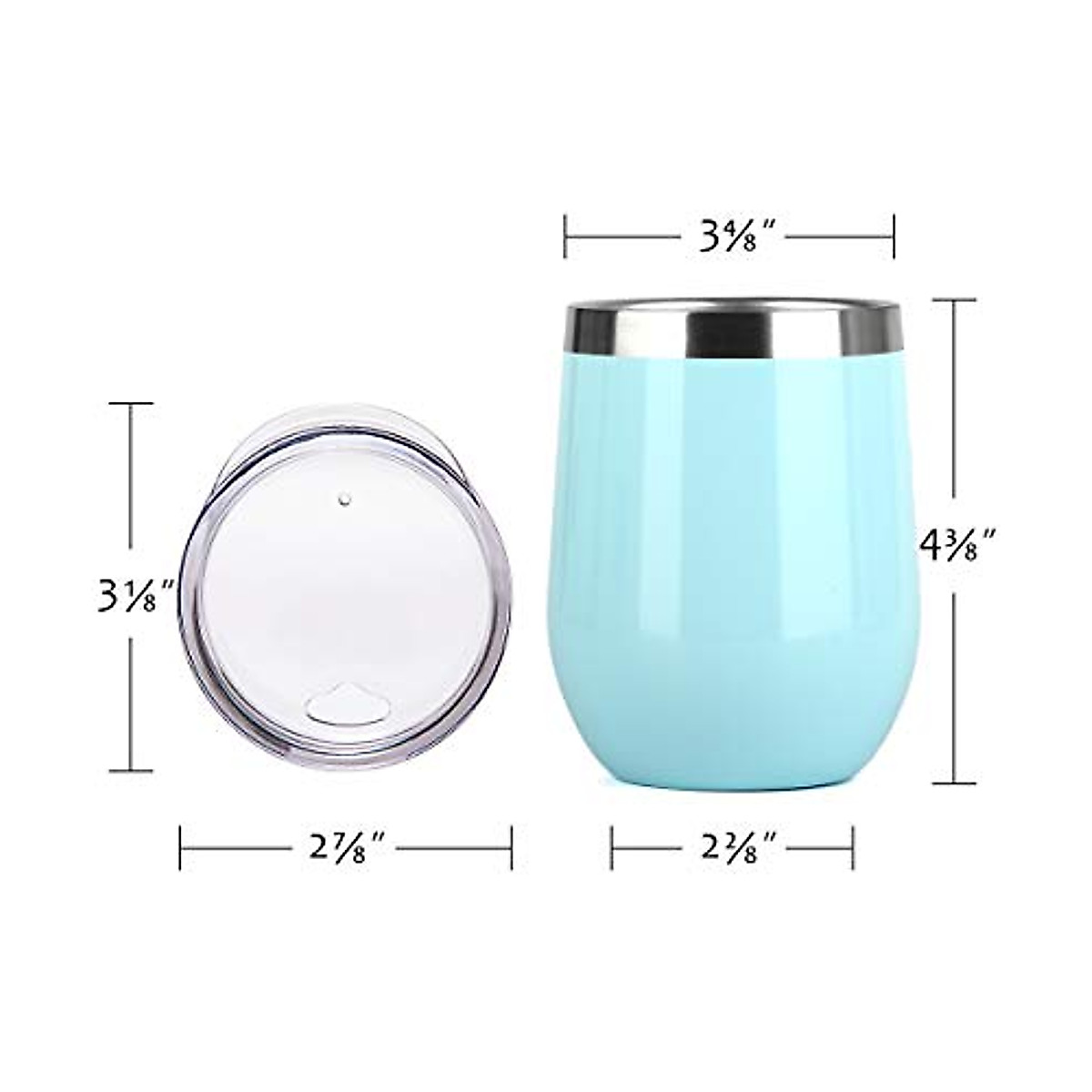 SUNWILL Insulated Wine Tumbler with Lid (Pearl Blue), Stemless Stainless Steel Insulated Wine Glass 12oz, Double Wall Durable Coffee Mug, for Champaign, Cocktail, Beer, Office use