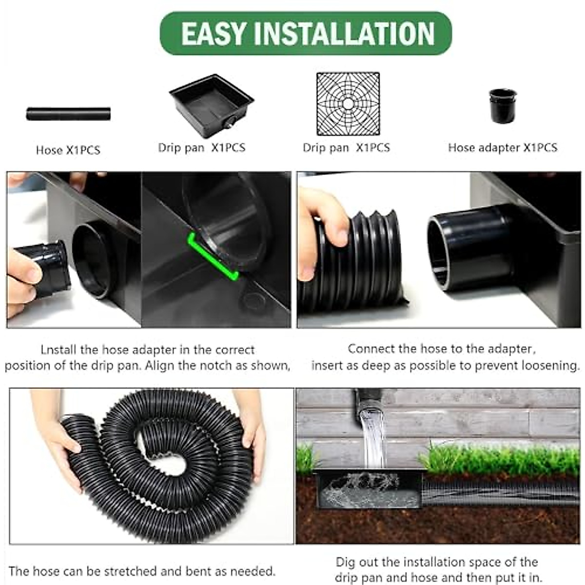 Upgraded Gutter Downspout Extensions Flexible, No Dig Catch Basin Downspout Extension with Leak-Proof Splash Block Kit,Extendable from 1.34’ to 5.1’