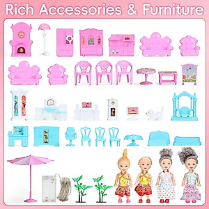 LUYE 4 Stories Dollhouse for Girls 2 3 4 5 6 7 8 Year Old - Huge Doll House w/ 4 Dolls Figure with Furniture, Accessories, LED Light, Princess Dream House Toys Gift for Toddler Kids 3+, Pink