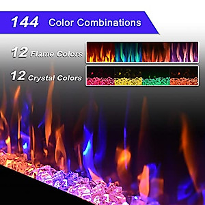 31 inch Electric Fireplace, Recessed and Wall Mounted Fireplace, Electric Fireplace Inserts with 750W/1500W Heater, Remote Control Timer, Adjustable 144 Color Combinations