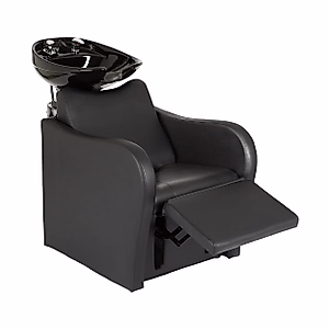 Buy-Rite Lexus Backwash Unit - Salon Shampoo Chair & Tilting Porcelain Shampoo Bowl, European Style Single Handle Faucet, Extra Wide Seat and Kick-Out Leg Rest, TS-8018B (Black)