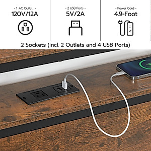 HOOBRO Queen Size Headboard, LED Headboard with 2 Storage Shelves, Storage Rack with 2 Outlets and 4 USB Ports, Adjustable Height, Sturdy and Stable, Easy Assembly, Rustic Brown and Black