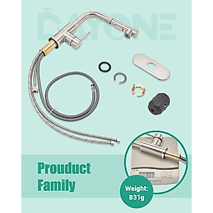 Bar Sink Faucet Brushed Nickel with Pull Out Sprayer, DAYONE Modern Stainless Steel Kitchen Faucets, Utility Single Hole/Handle Mini Bar Faucet Tap for RV