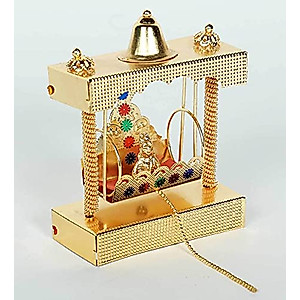 Balgopal / Laddu gopal in swing jhula/Krishna Jhula palna for Temple,Pooja Room, Decor Your Home,Office 10 cm (Cast Ironn, Gold)